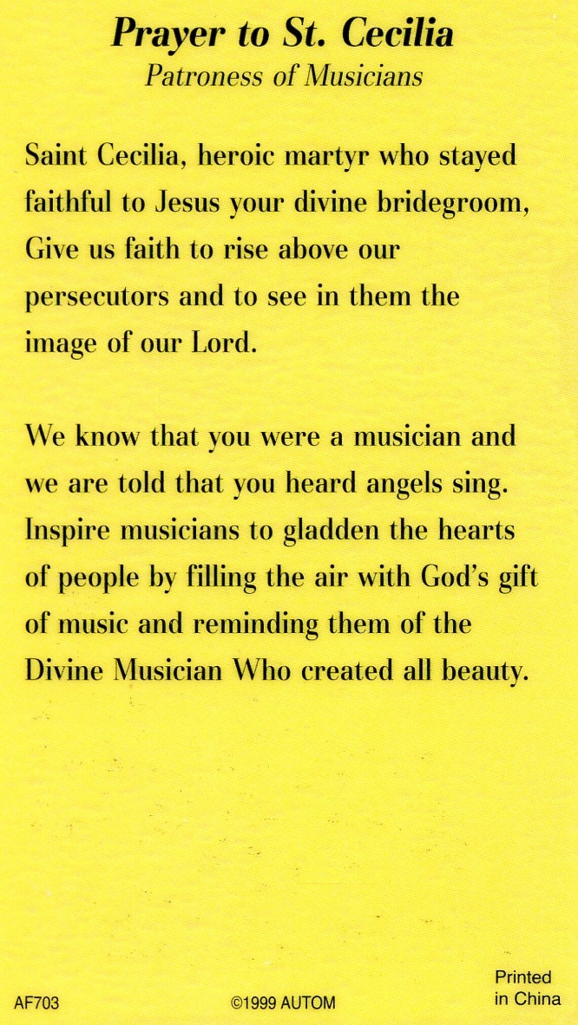 ST. CECILIA 2 Holy Card Prayer Card pack of 25 | Etsy