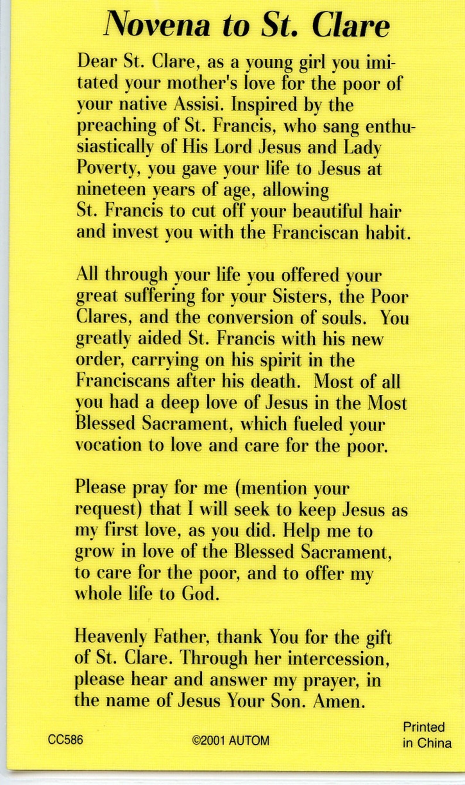 ST. CLARE - Relic Holy Card - Blessed by Pope Francis - Etsy