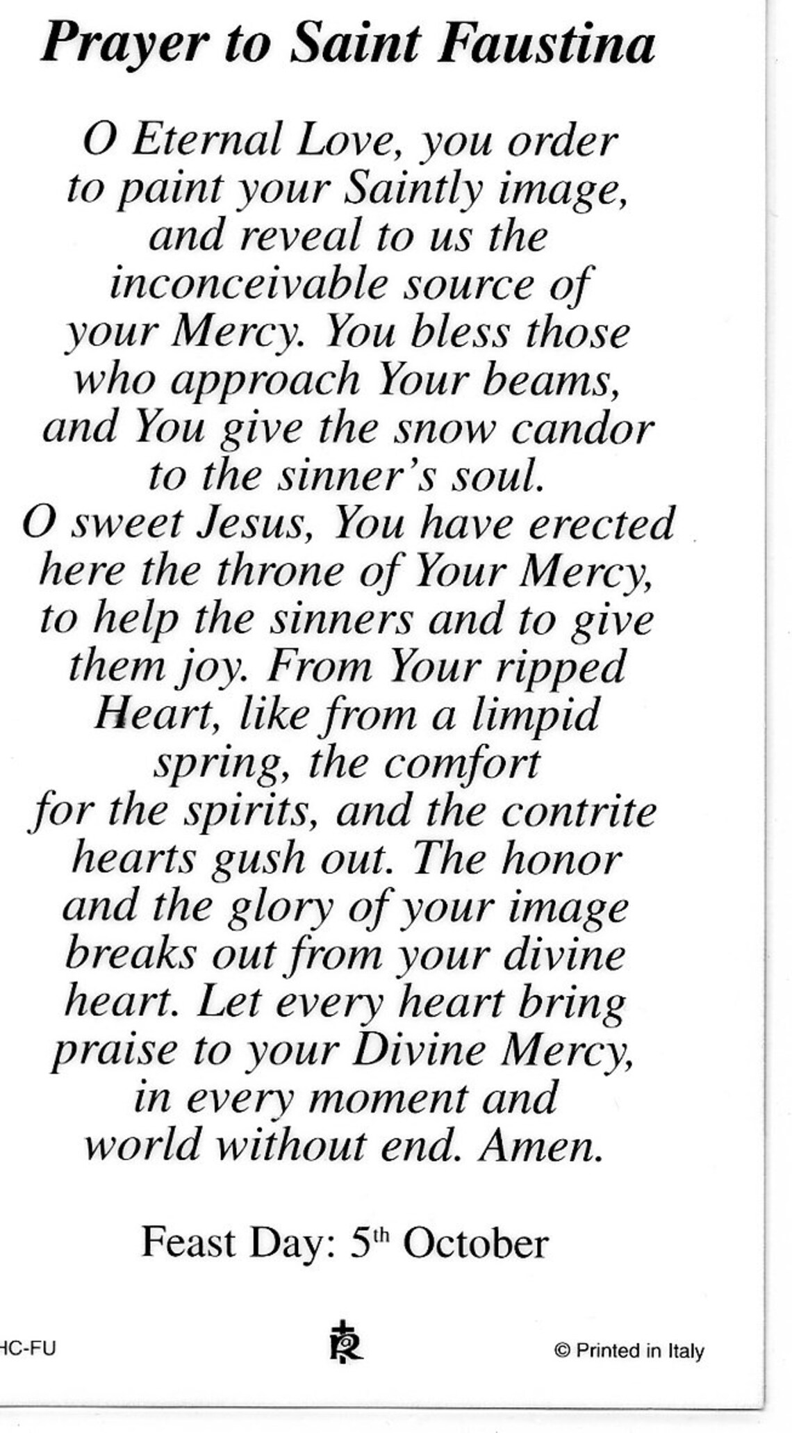 ST. FAUSTINA 1 - Holy Card - Prayer Card -pack of 25 - Etsy