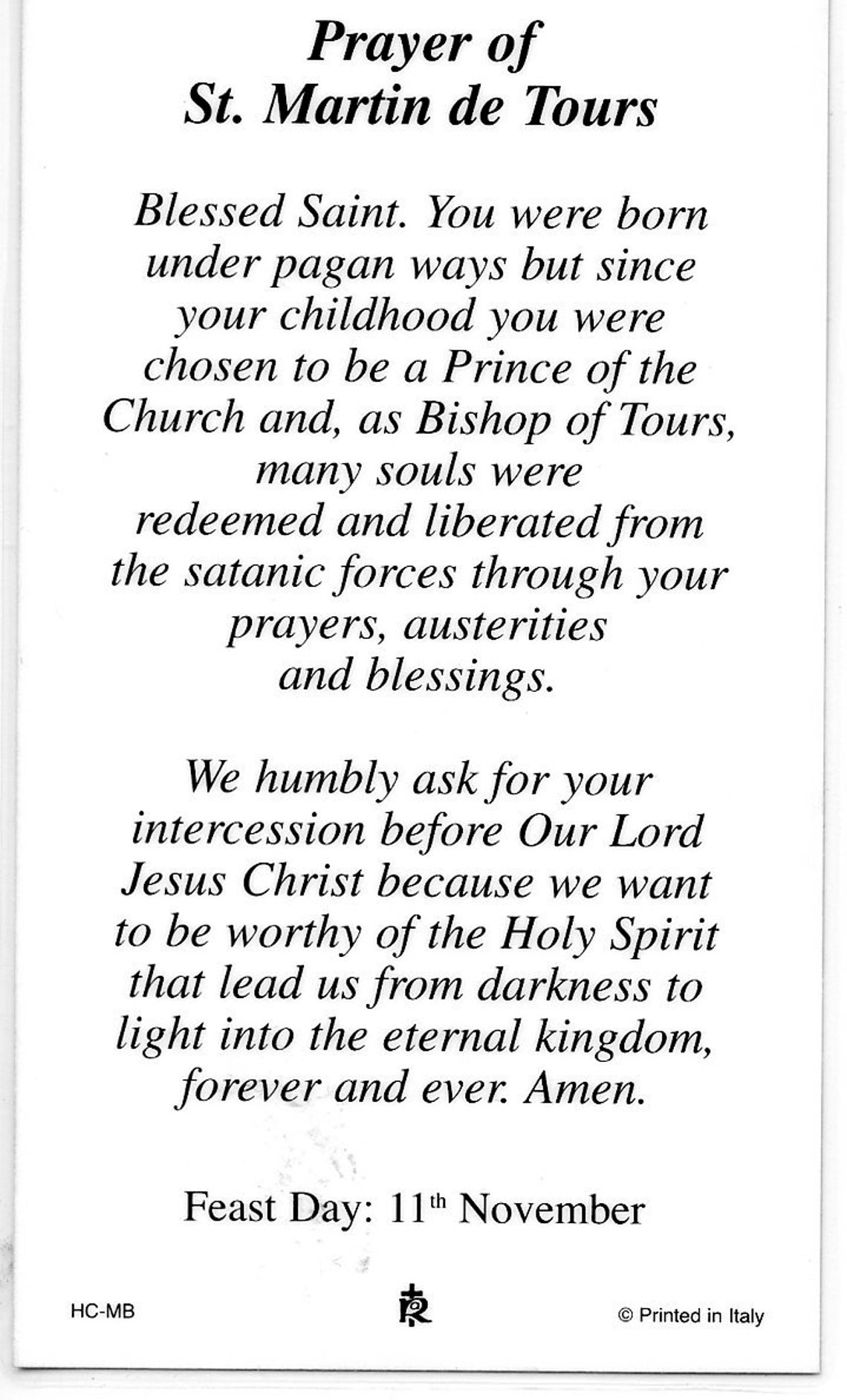 St. Martin of Tours Holy Card Prayer Card pack of 25 - Etsy