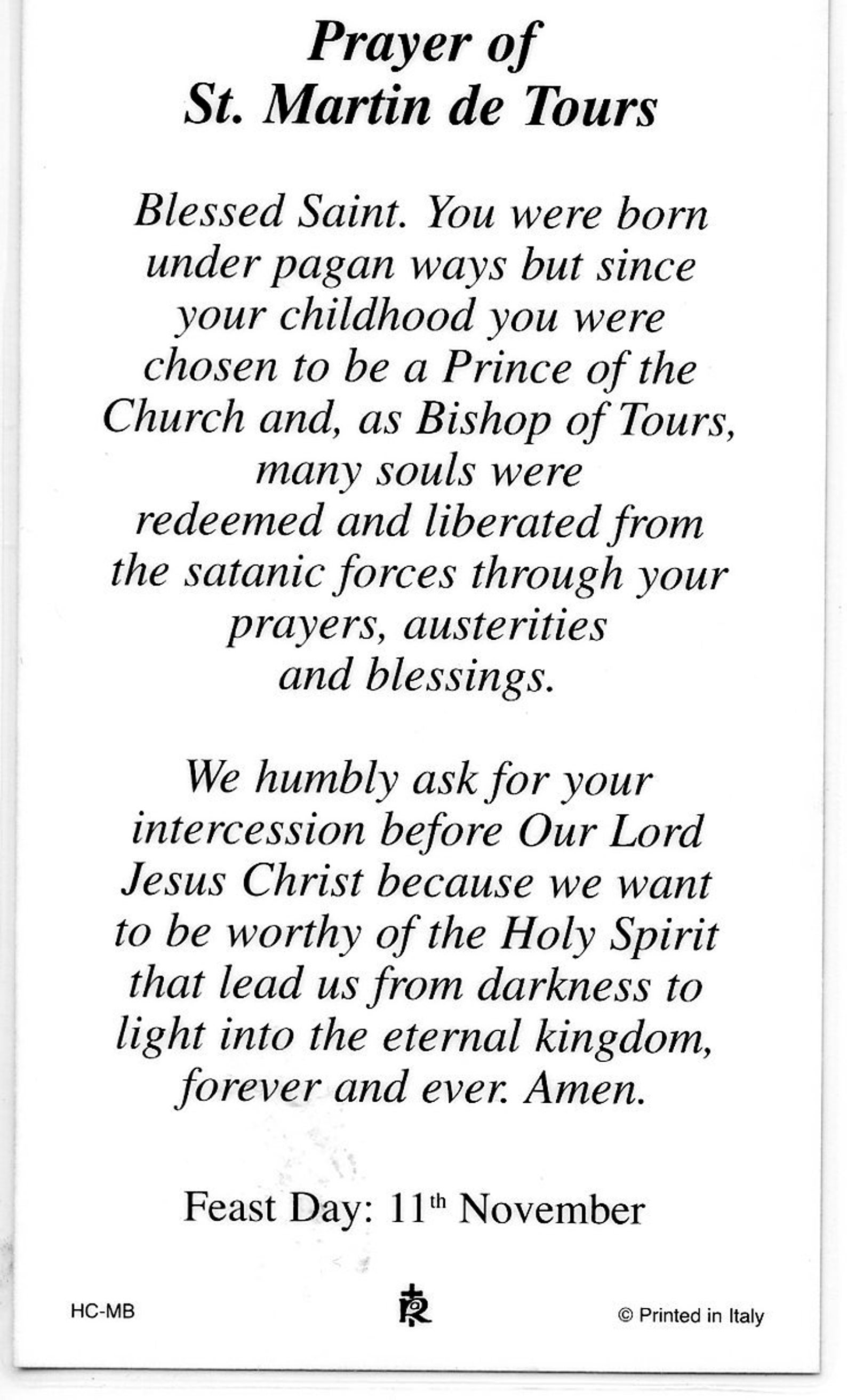 St. Martin of Tours Holy Card Prayer Card pack of 25 - Etsy
