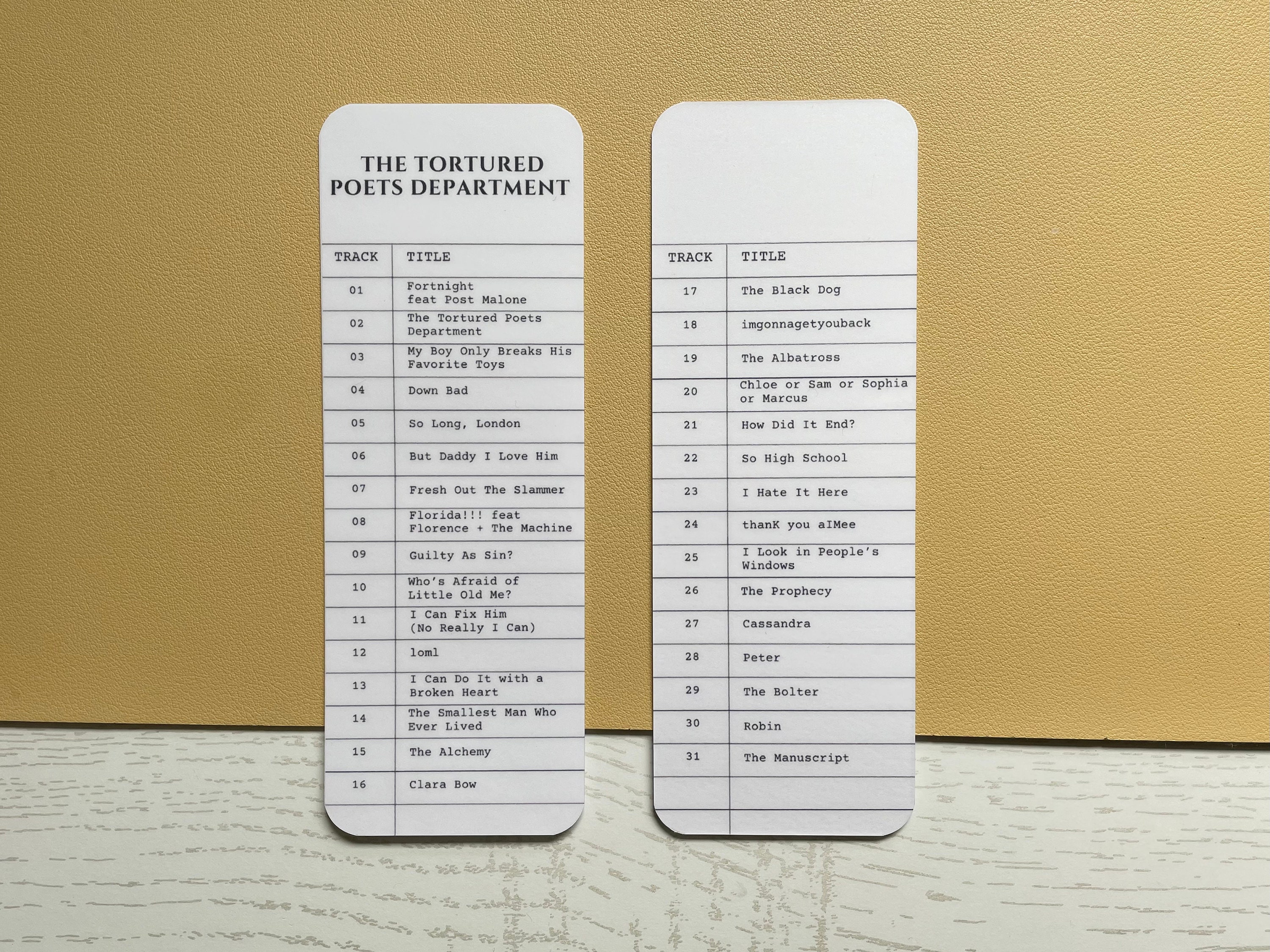 Double Sided the Tortured Poets Department: the Anthology Tracklist Bookmark Gift for Reader ...