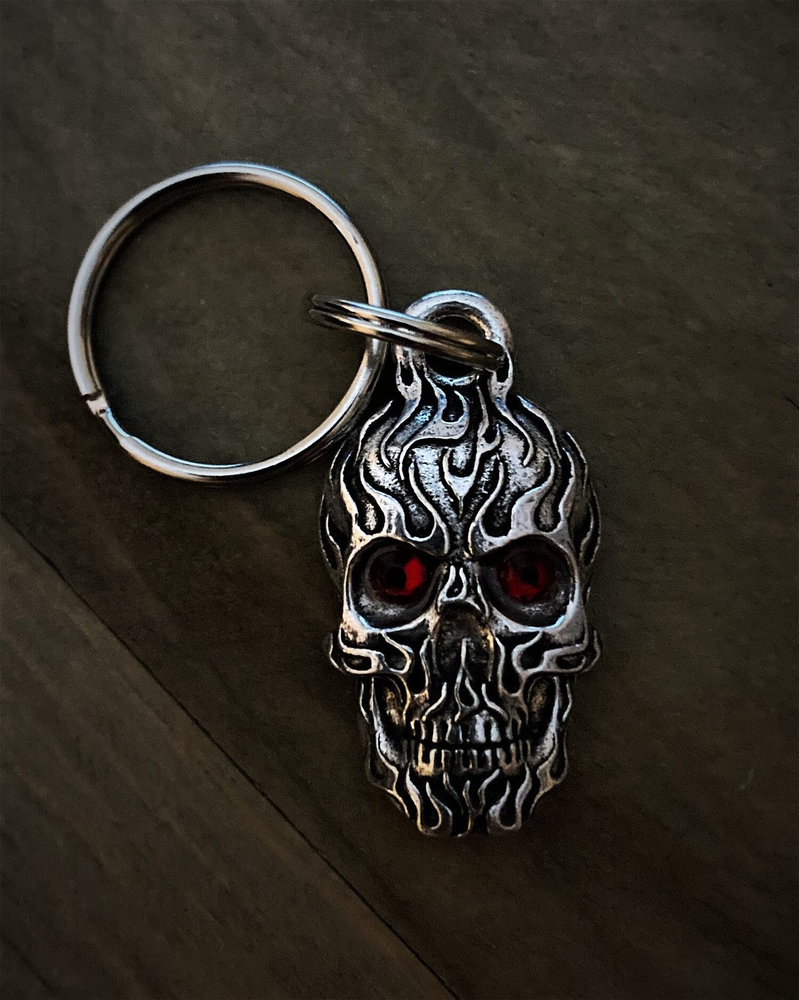 Flame Skull Diamond Pewter Keychain Charm - Etsy