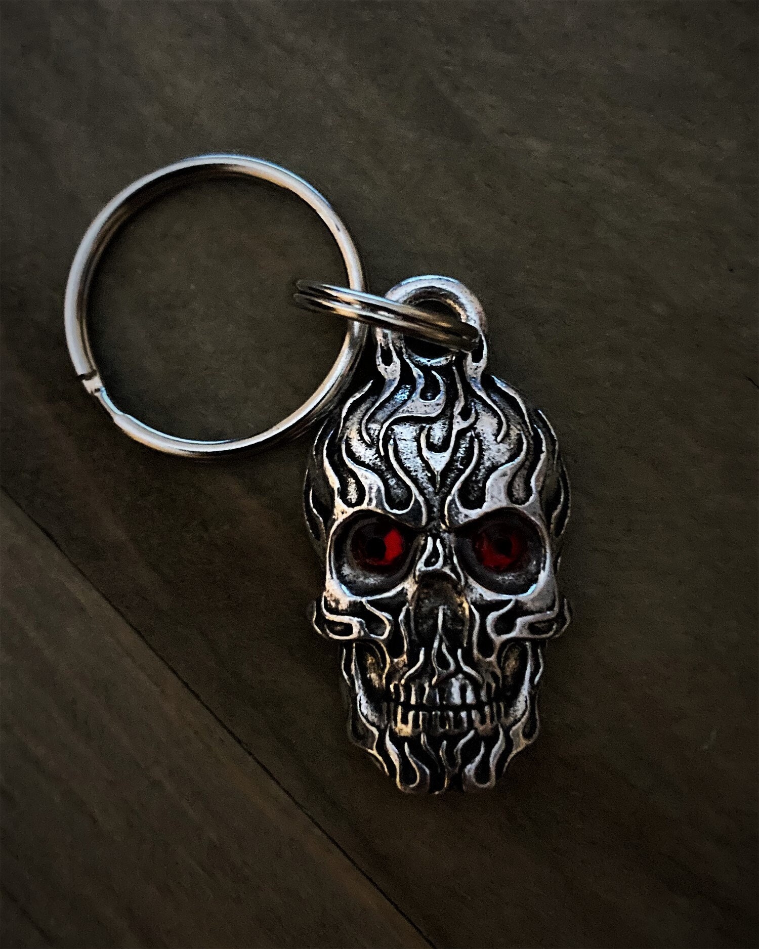 Flame Skull Diamond Pewter Keychain Charm - Etsy