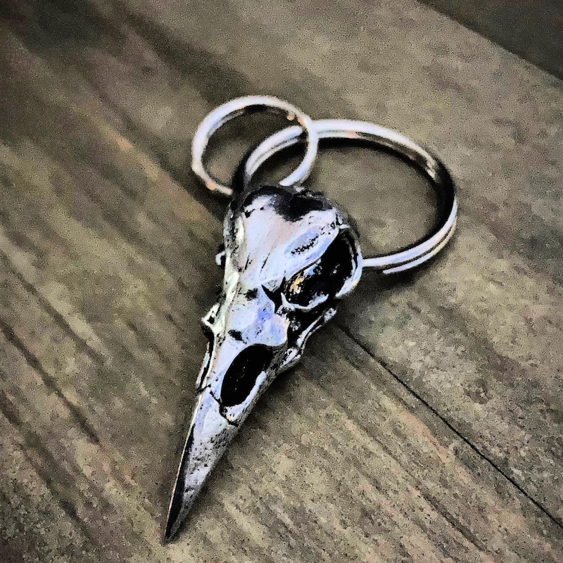 Raven and Skull Keychain - Etsy