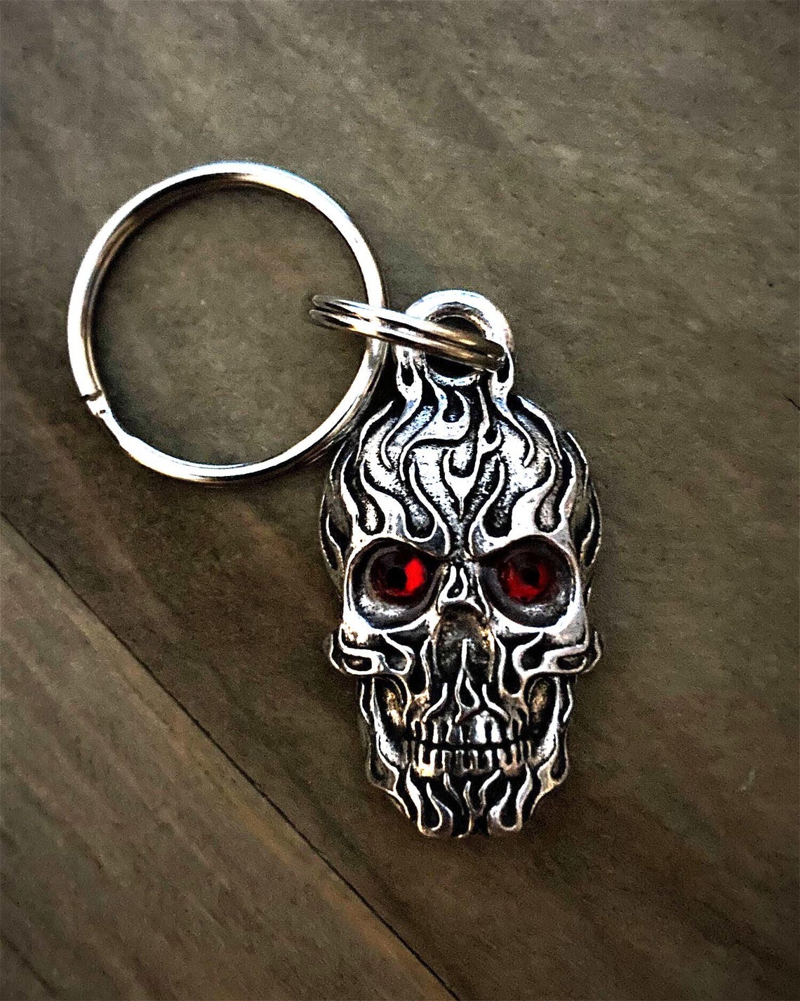 Flame Skull Diamond Pewter Keychain Charm - Etsy