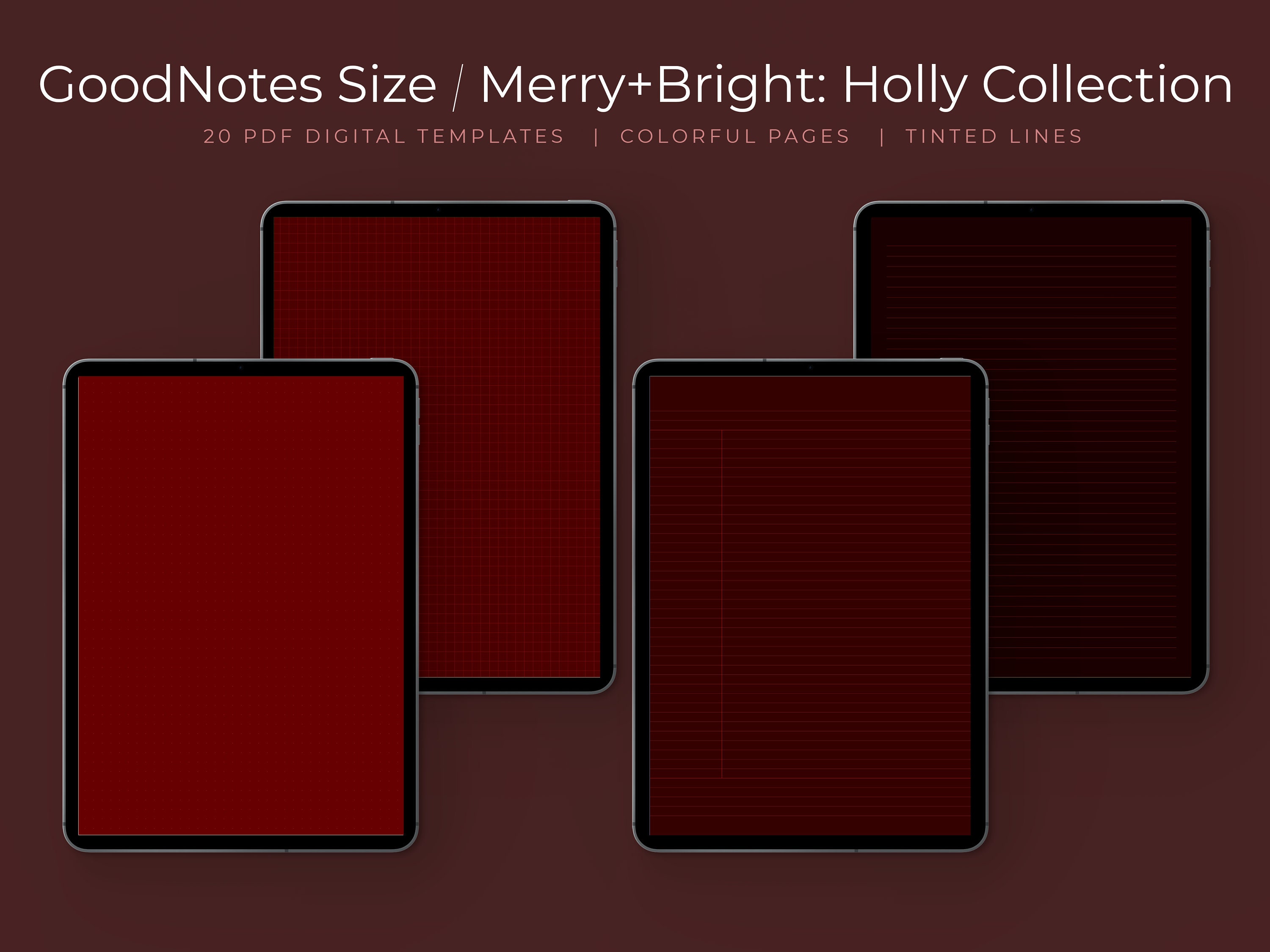 20 Holly Red Color Digital Note Taking Templates Goodnotes - Etsy