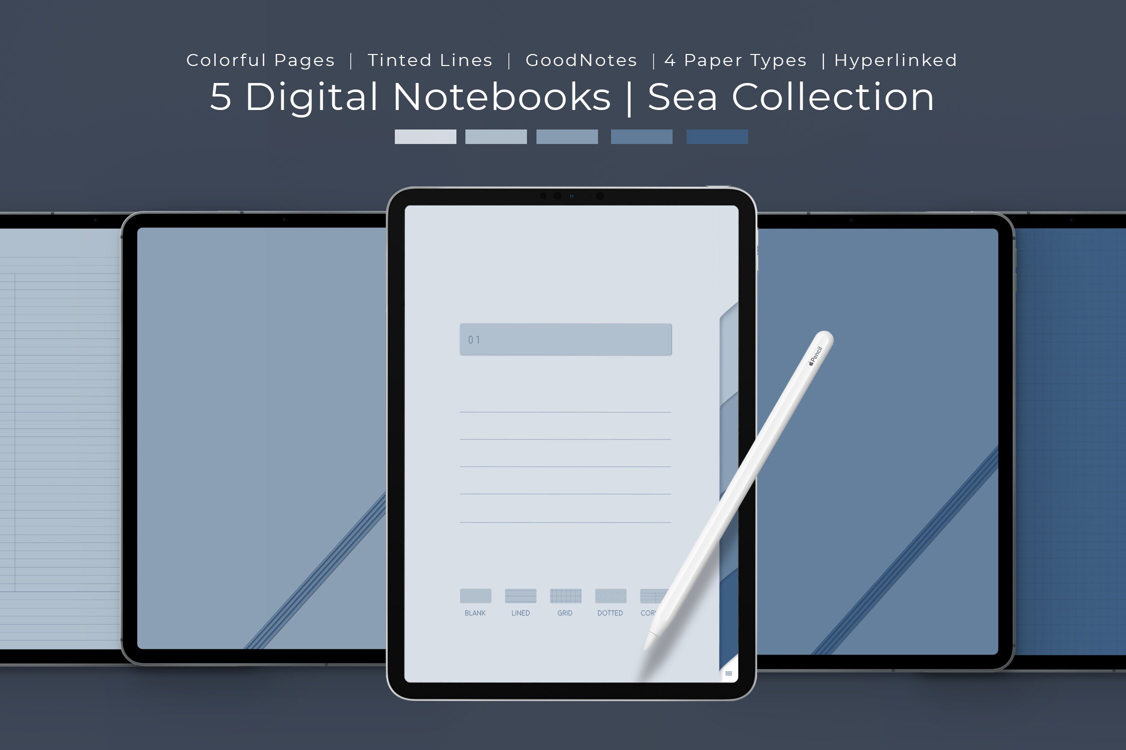 Digital Notebook Set 5 Pack | Sea Blue Color | Goodnotes | Digital ...