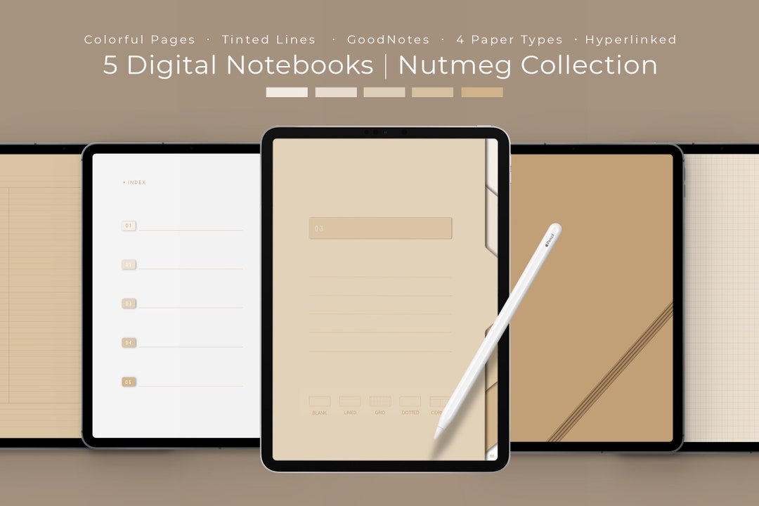Digital Notebook Set 5 Pack | Nutmeg Color | Goodnotes | Digital Paper ...