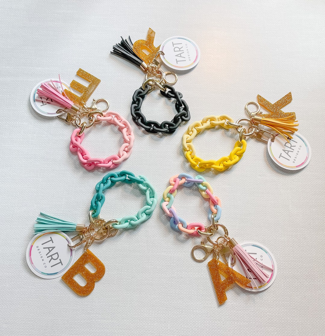 Matte Chain Link Bracelet Keychain / Colorful Key Chain Bangle - Etsy