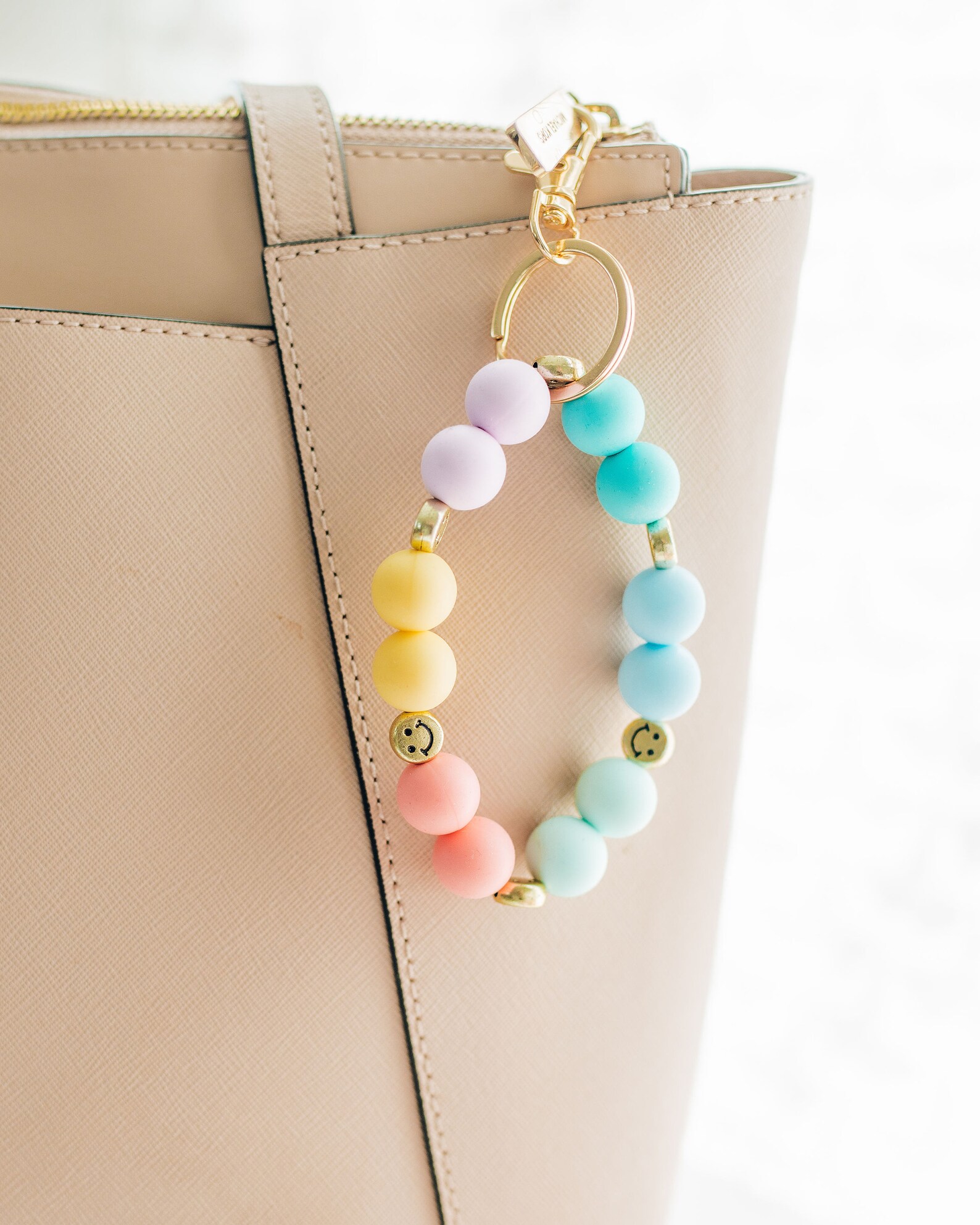 Smiley Silicone Beaded Keychain / Stretch Wristlet Keychain - Etsy