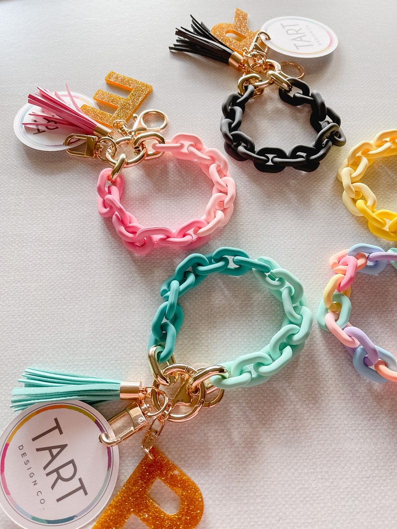 Matte Chain Link Bracelet Keychain / Colorful Key Chain Bangle - Etsy