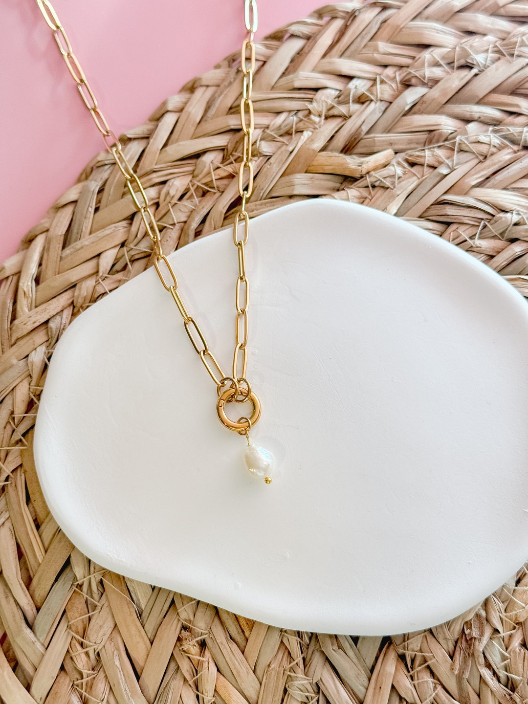Golden Paper Clip With Fresh Water Pearl Pendant - Etsy