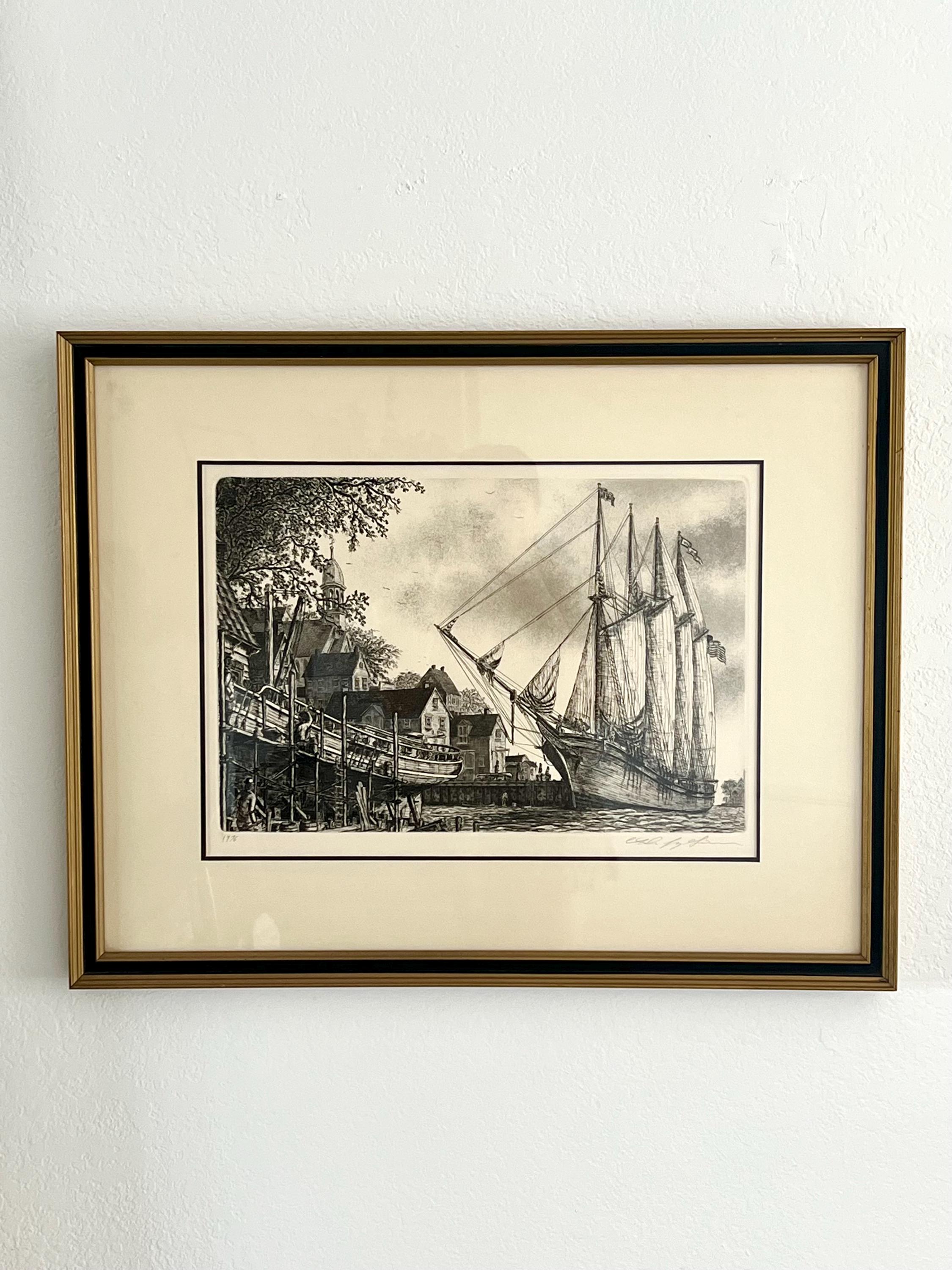 Alan Jay Gaines Signed Framed Etching Lithograph “tall Ships” - Etsy