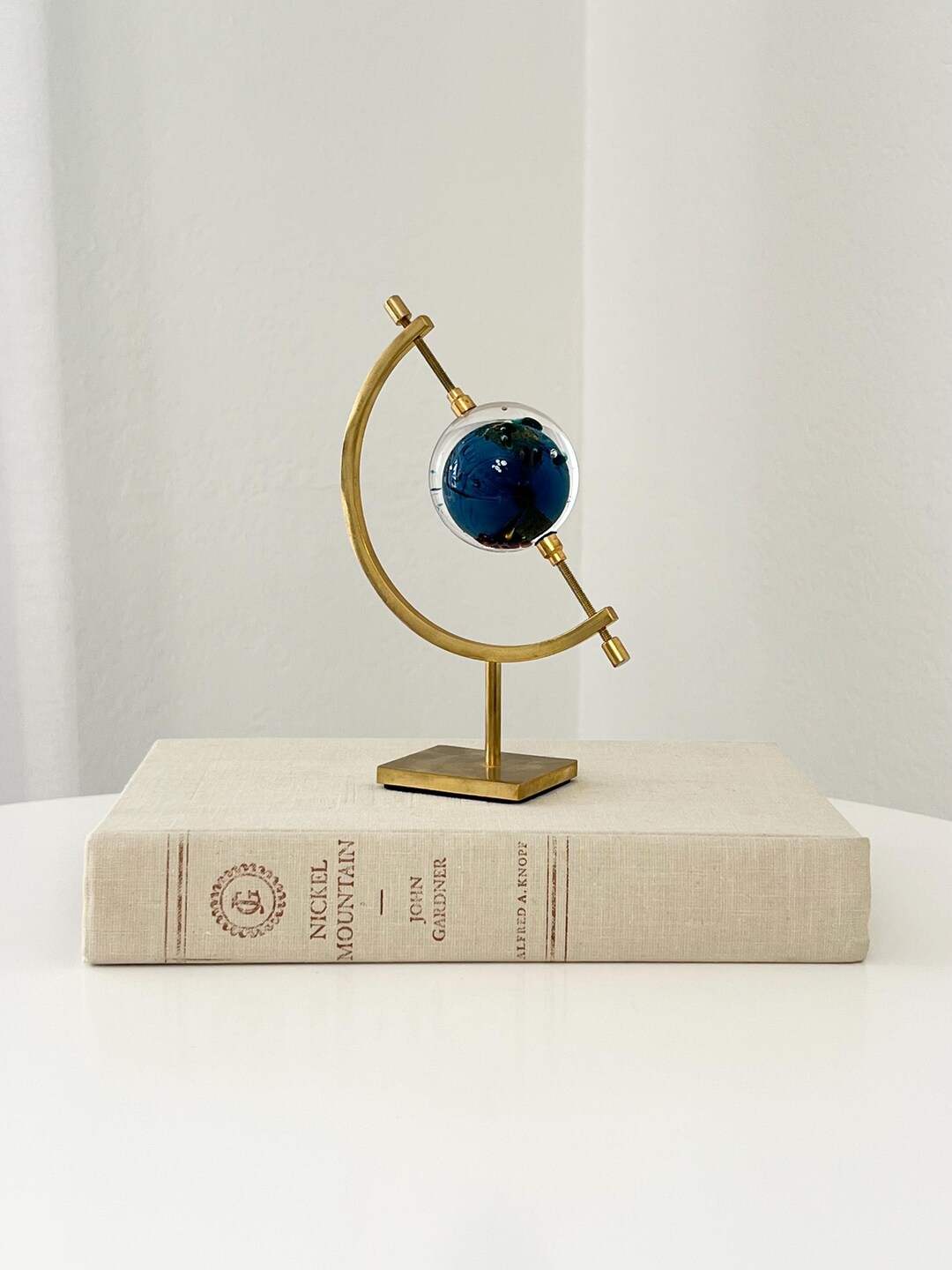 1996 Art Glass Astronomy Sphere With Brass Holder Paperweight - Etsy