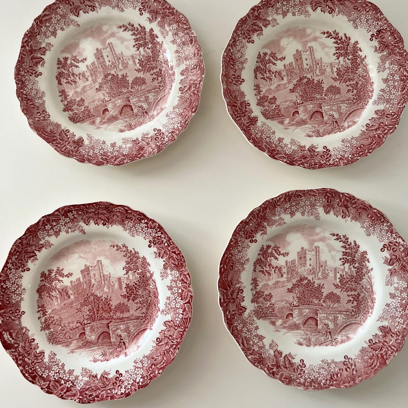 Red Transferware Plates - Etsy