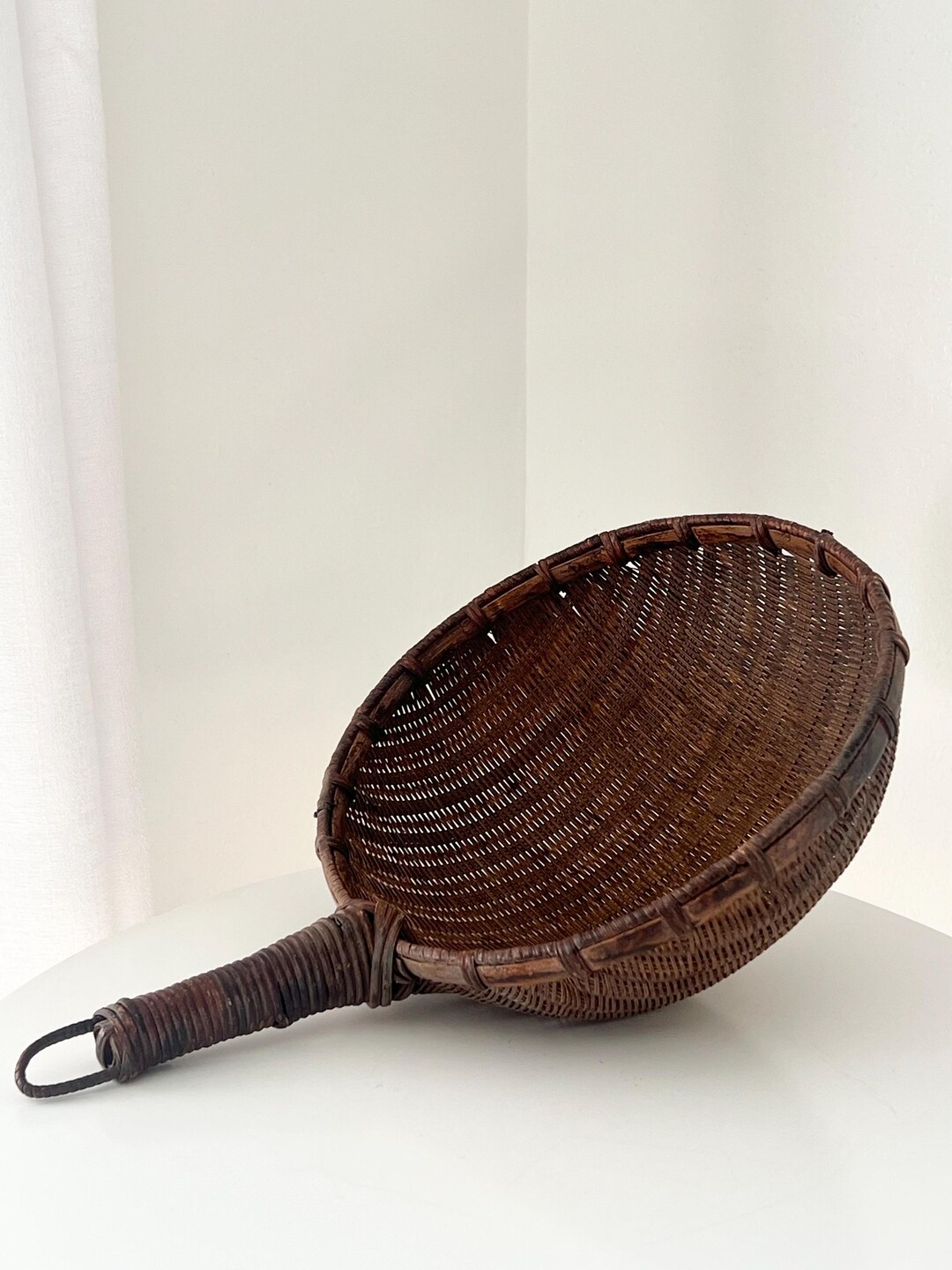 Antique Rice Scoop Wicker Rattan Strainer With Handle - Etsy