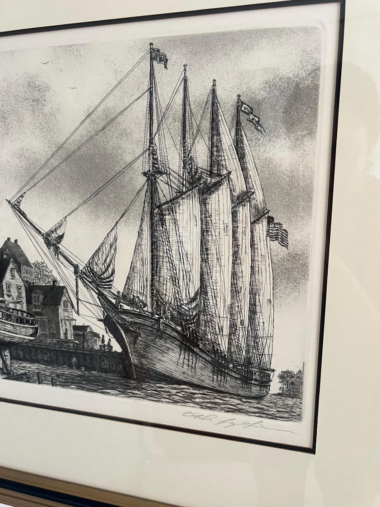 Alan Jay Gaines Signed Framed Etching Lithograph “tall Ships” - Etsy
