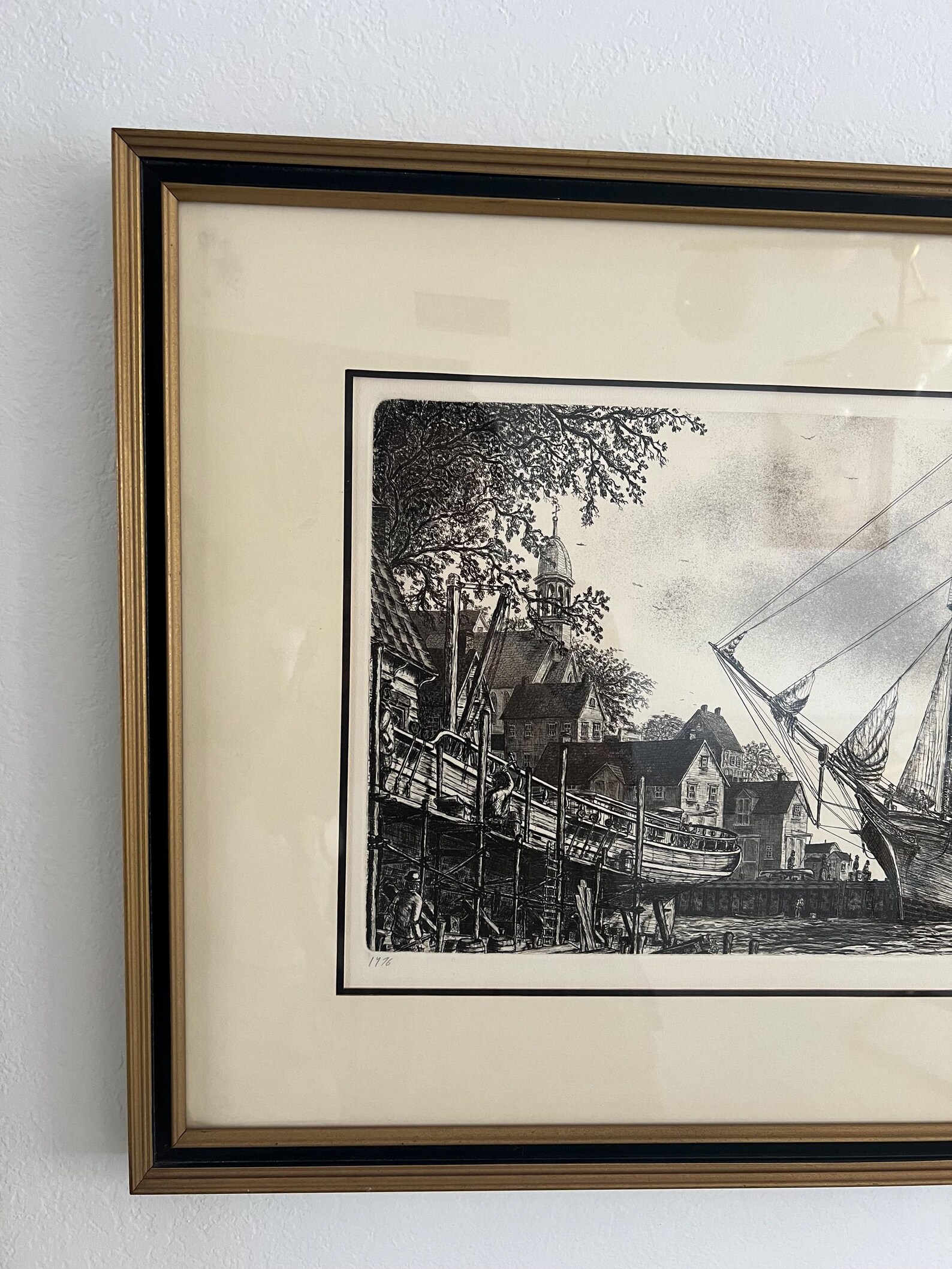 Alan Jay Gaines Signed Framed Etching Lithograph “tall Ships” - Etsy