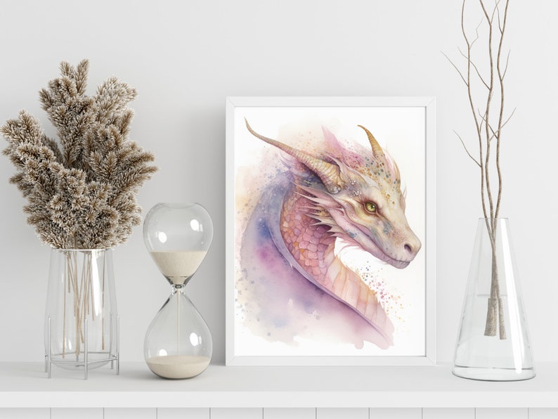 Watercolor Dragon Wall Art Set of 3 Prints, Feminine Pink Dragons ...