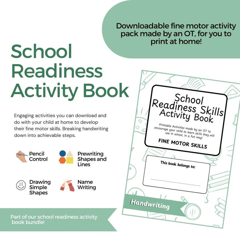 School Readiness Skills Printable Activity Book: Fine Motor Skills ...