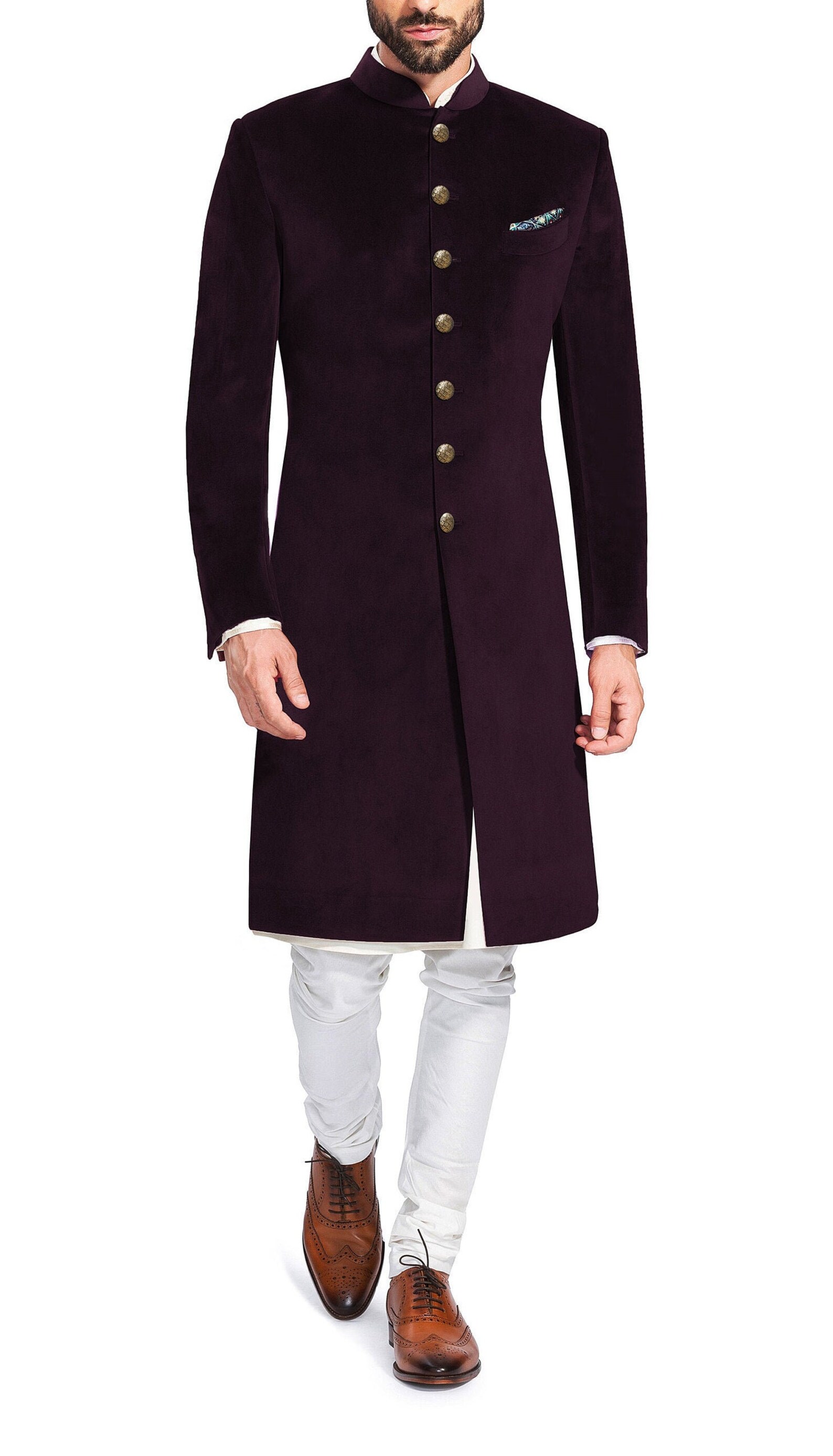 Sherwani For Men Partywear Indian Long Coat Ethnic Pure Velvet | Etsy