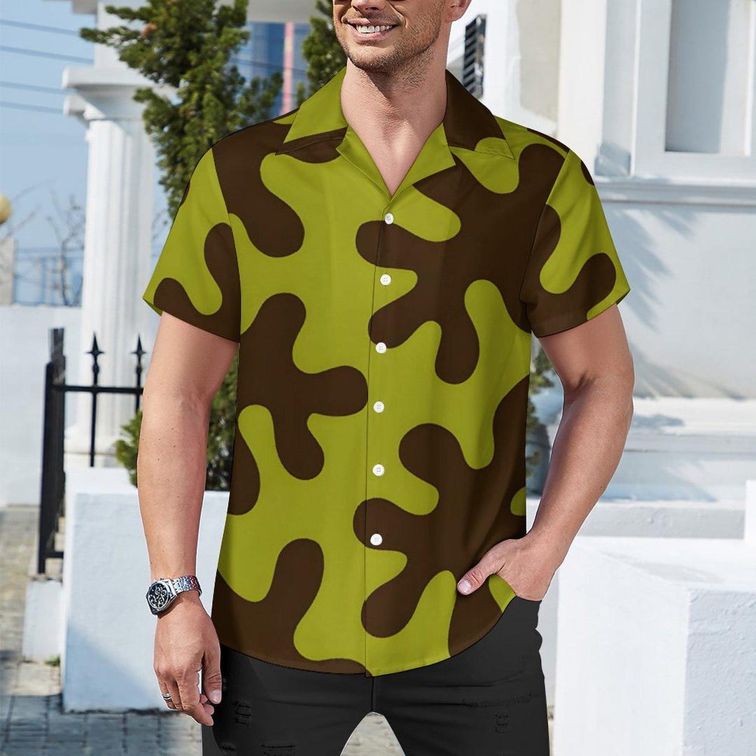 WW2 Soviet MKK Amoeba Pattern Green Variant Men's Short Sleeve Hawaiian ...