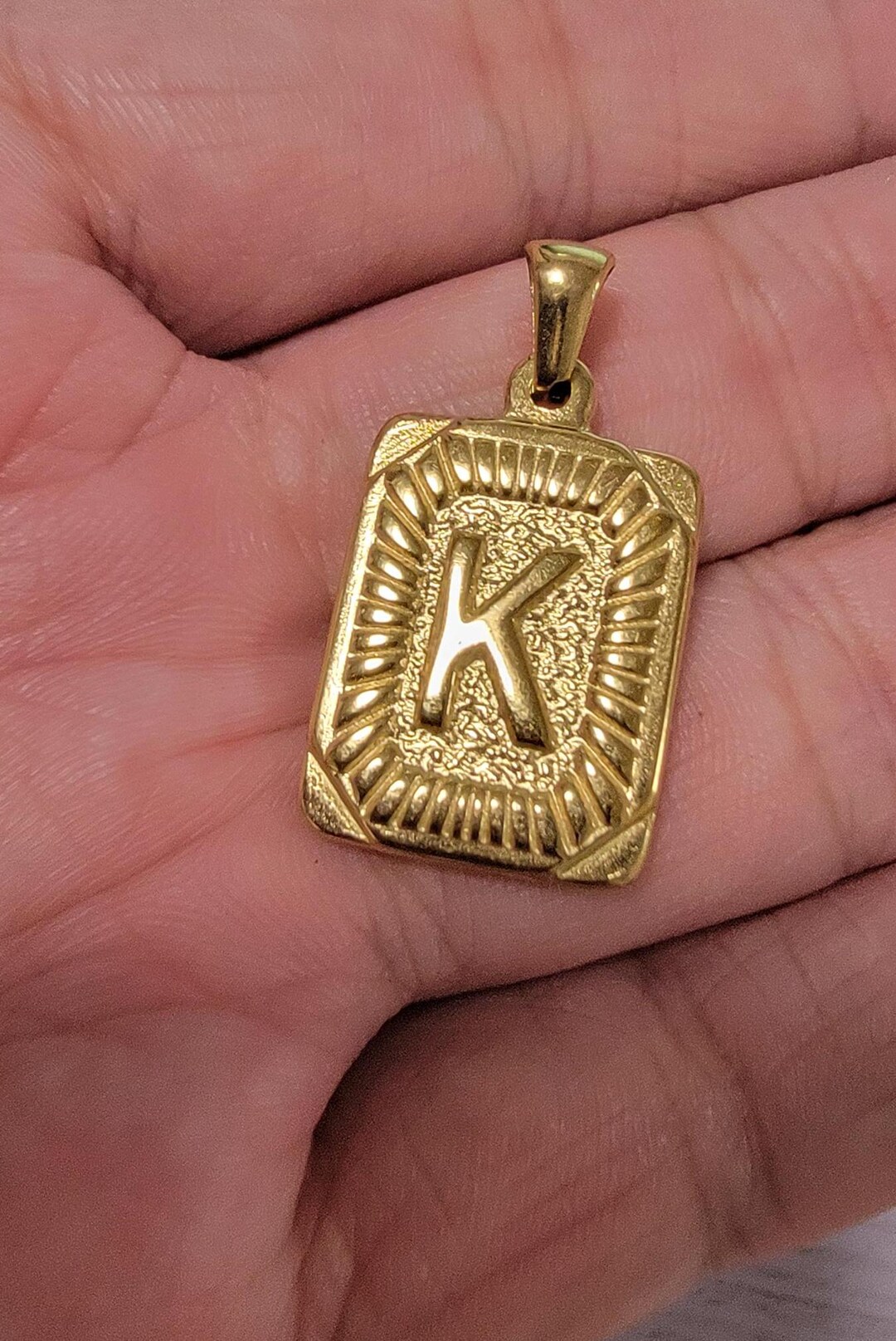 K Letter Pendant Stainless Steel Square 26 Pendants Uniquie Gold Plated ...