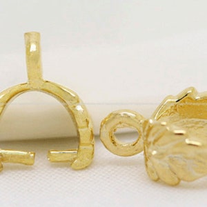 6x8mm Leaf Gold Bale Pinch Pendant Clasp Gold Plated Bails Connectors ...