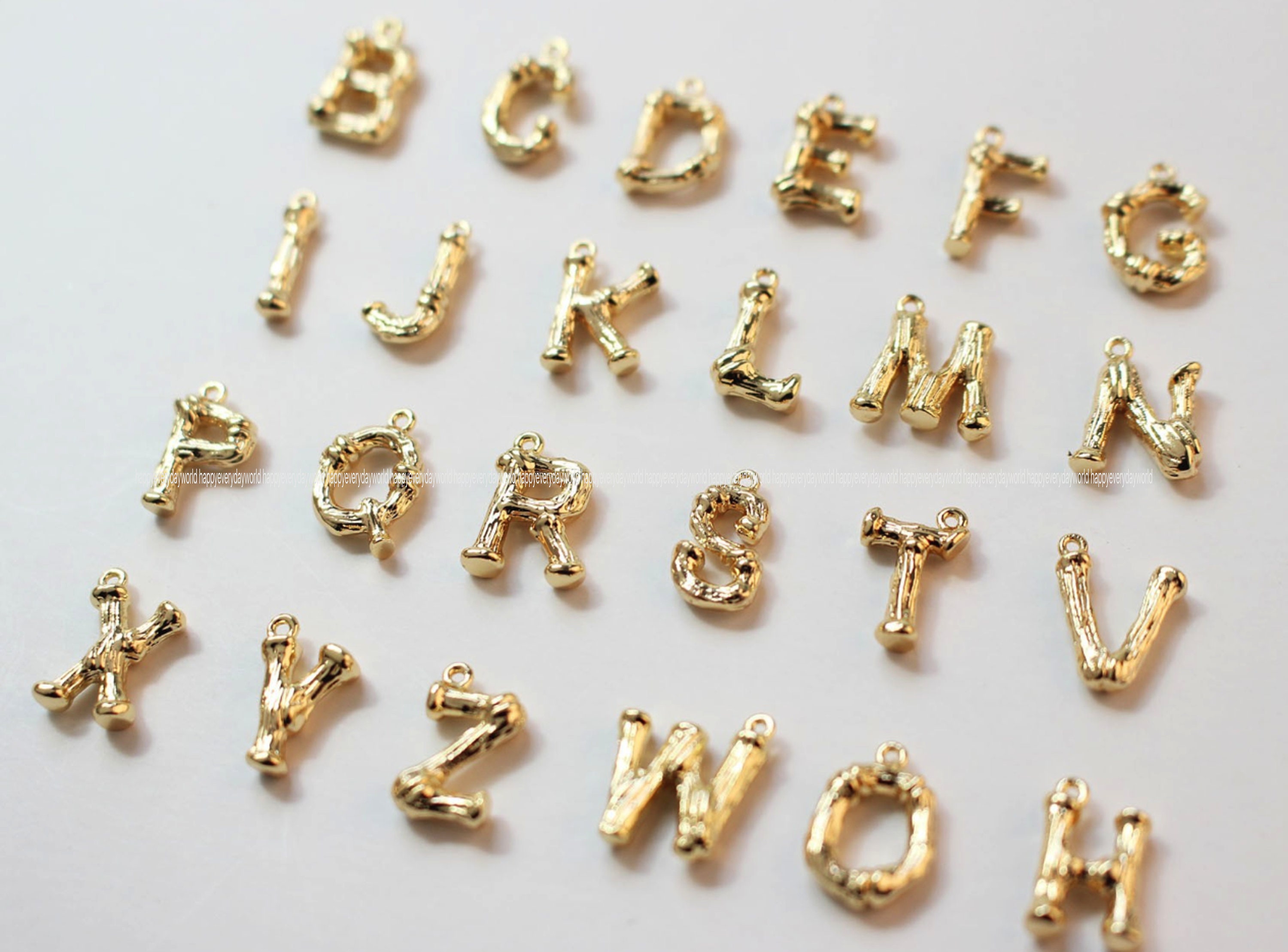 A-Z Shiny Gold Bone Charms 3D Letter Pendant 18k Gold Plated Letter ...