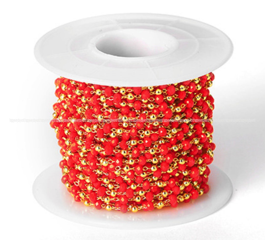 Red Color 3mm Crystal Beads Chain Handmade 14k Gold Plated Czech Glass ...