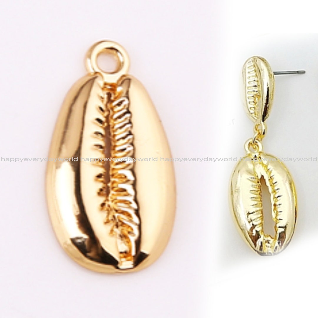 12x22mm Gold Sea Cowrie Shell Charm With Hole Ocean Beach Jewelry ...