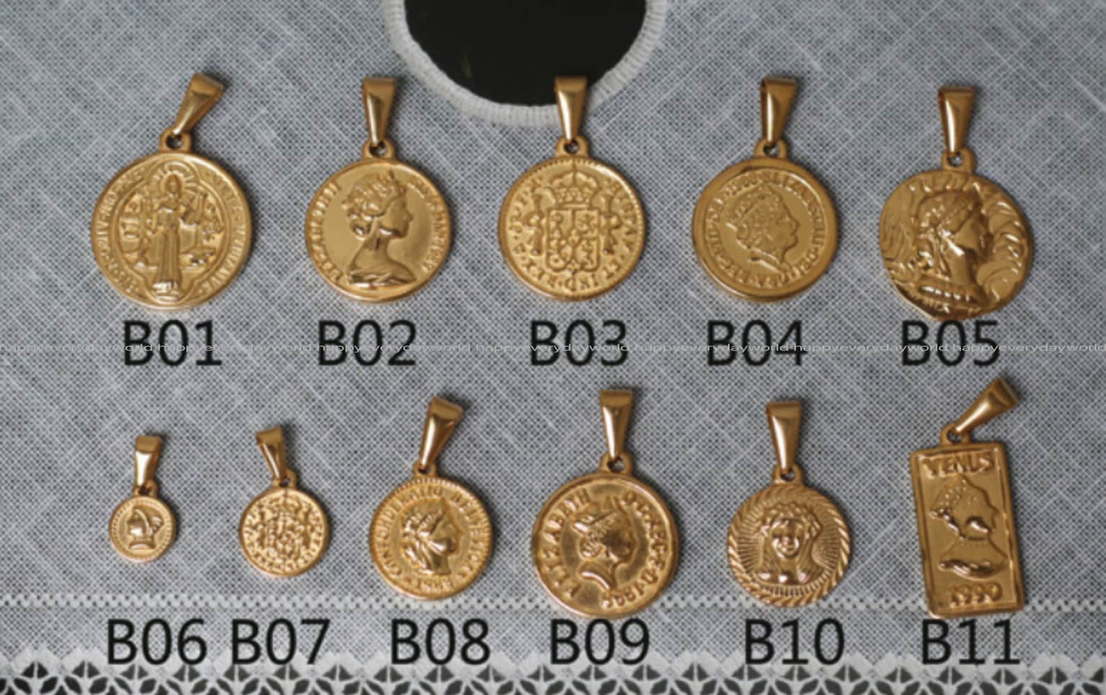 DESIGN Gold Coin Charms Stainless Steel Disc Pendants Charm 18k Gold ...