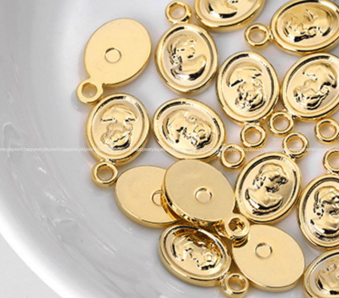 Gold Coin Round Pendant 8.5x14mm Round Charms Coin 14k Gold Plated ...
