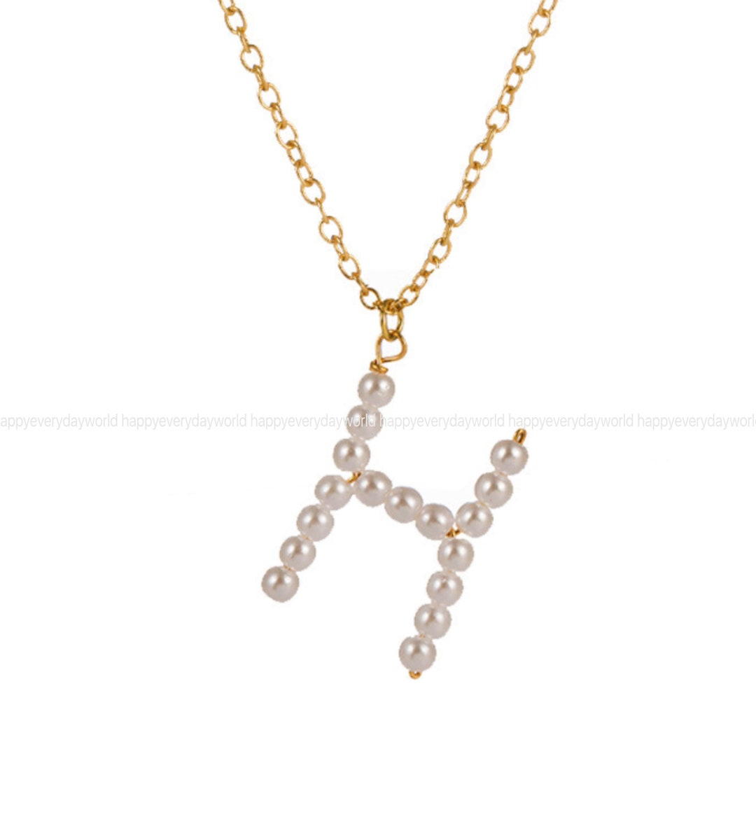 H Pearl Letter Handmade Pendant Gold Plated Beads Alphabet English ...