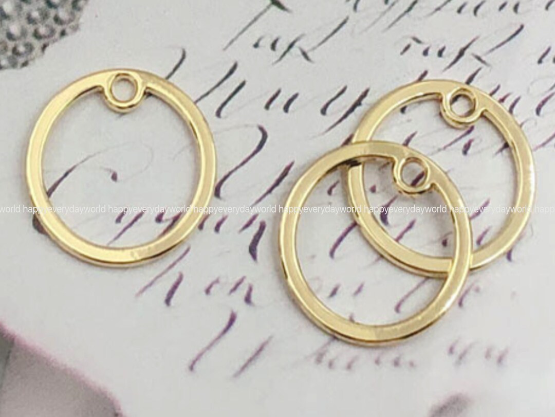 Gold Round Pendant Connector 14mm Hammered Gold Charm Geometric Pendant ...