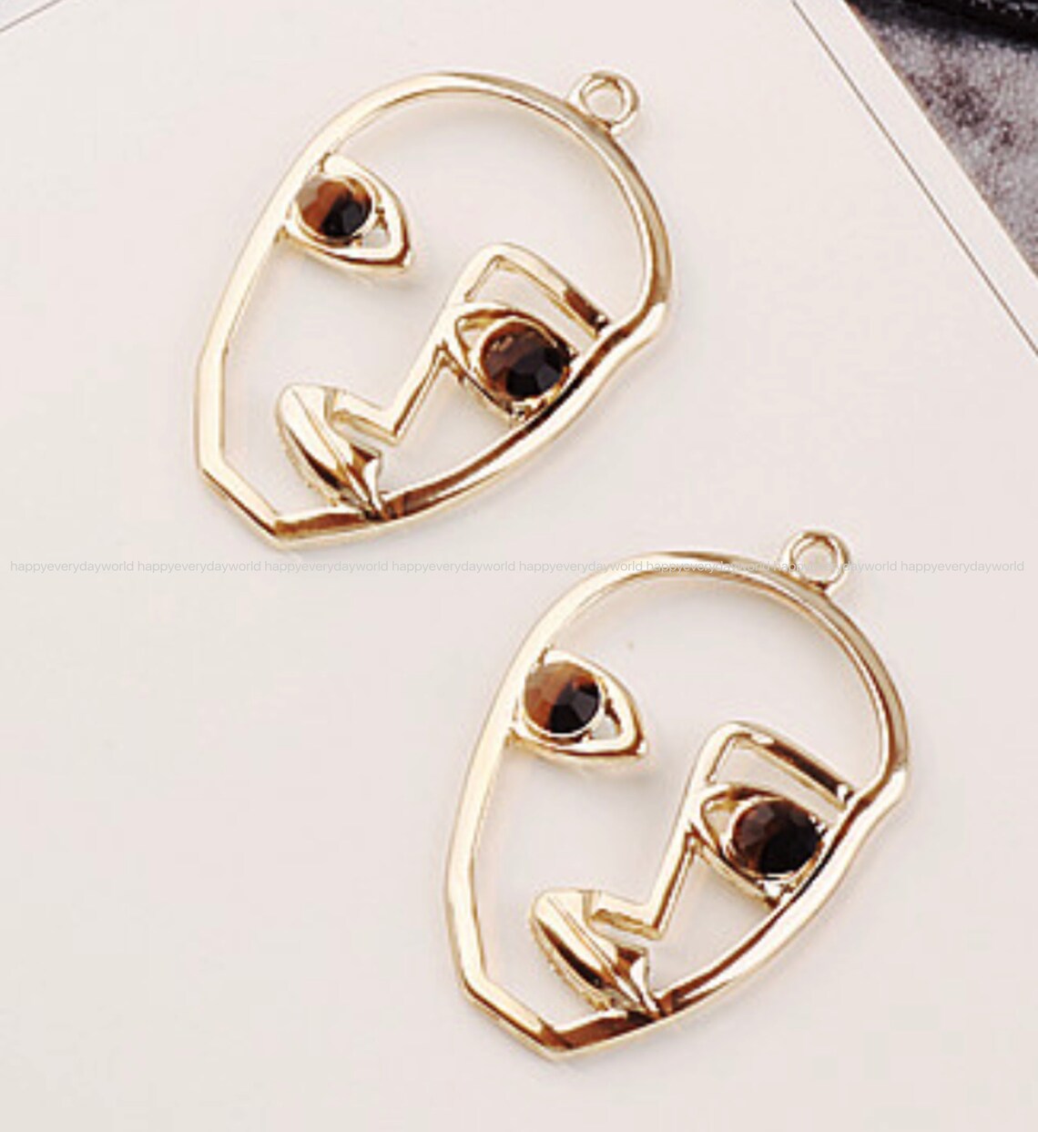 27x42mm Face Pendant Human Abstract Face Pendant Gold Plated Earring ...