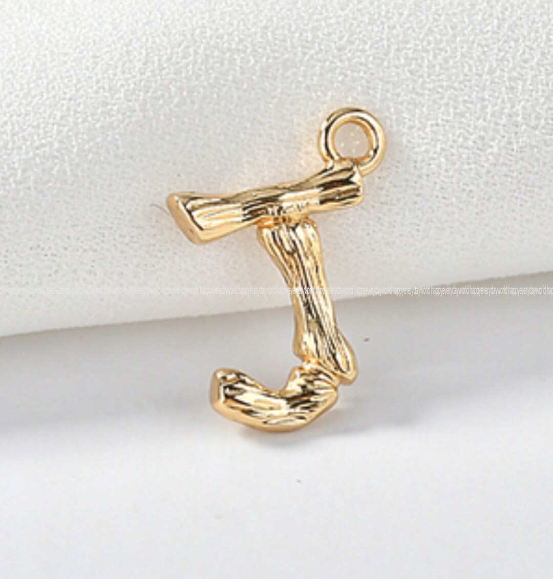 J Shiny Gold Bone Charms 3D Letter Pendant 18k Gold Plated Letter ...