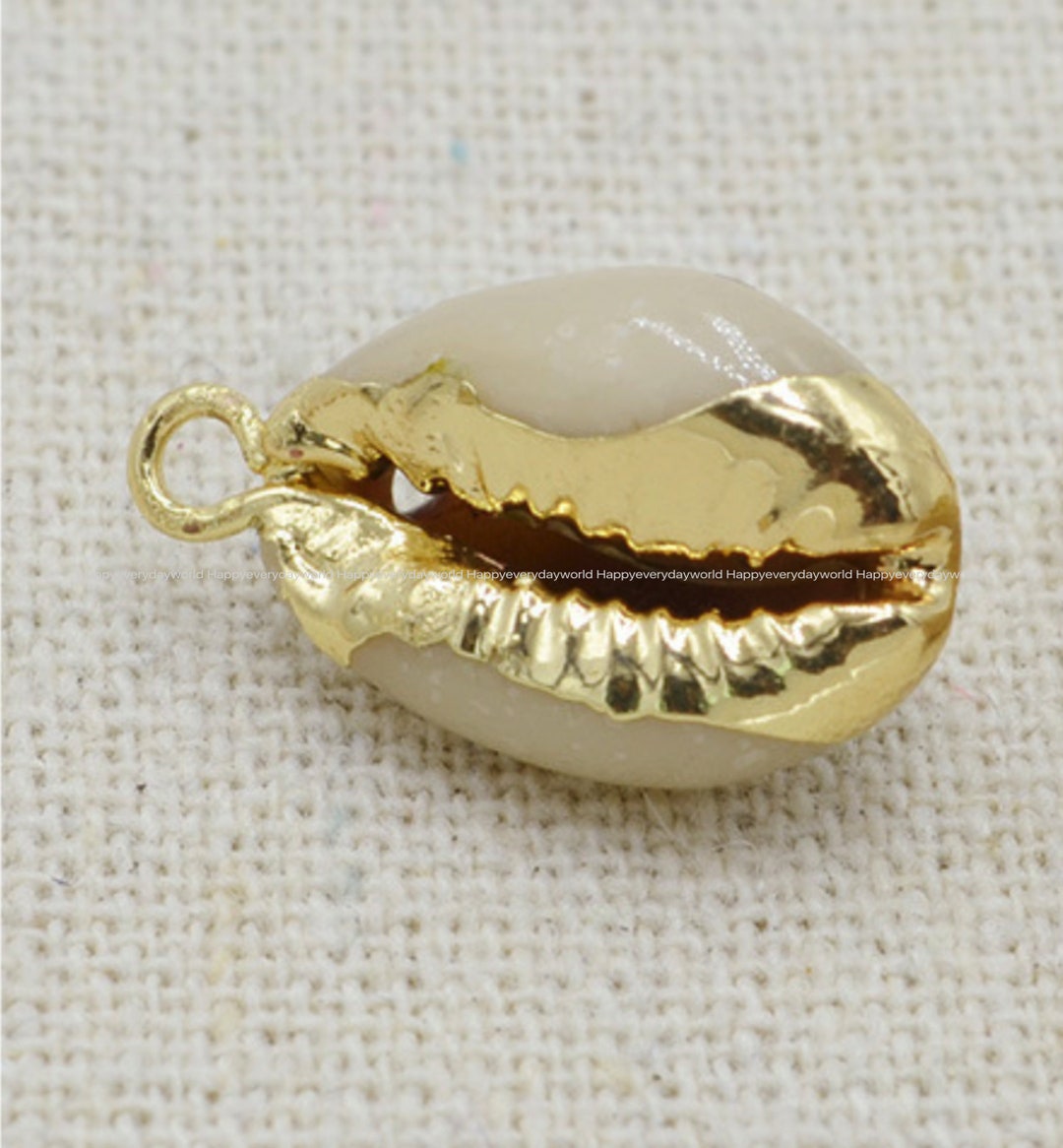 10pcs Gold Plated Real Sea 20mm Snail Shell Cowrie Charm Pendant With ...