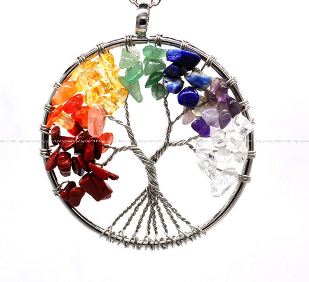 Mix Agate Natural Stone 50mm Tree of Life Pendant Teardrop Silver Wire ...