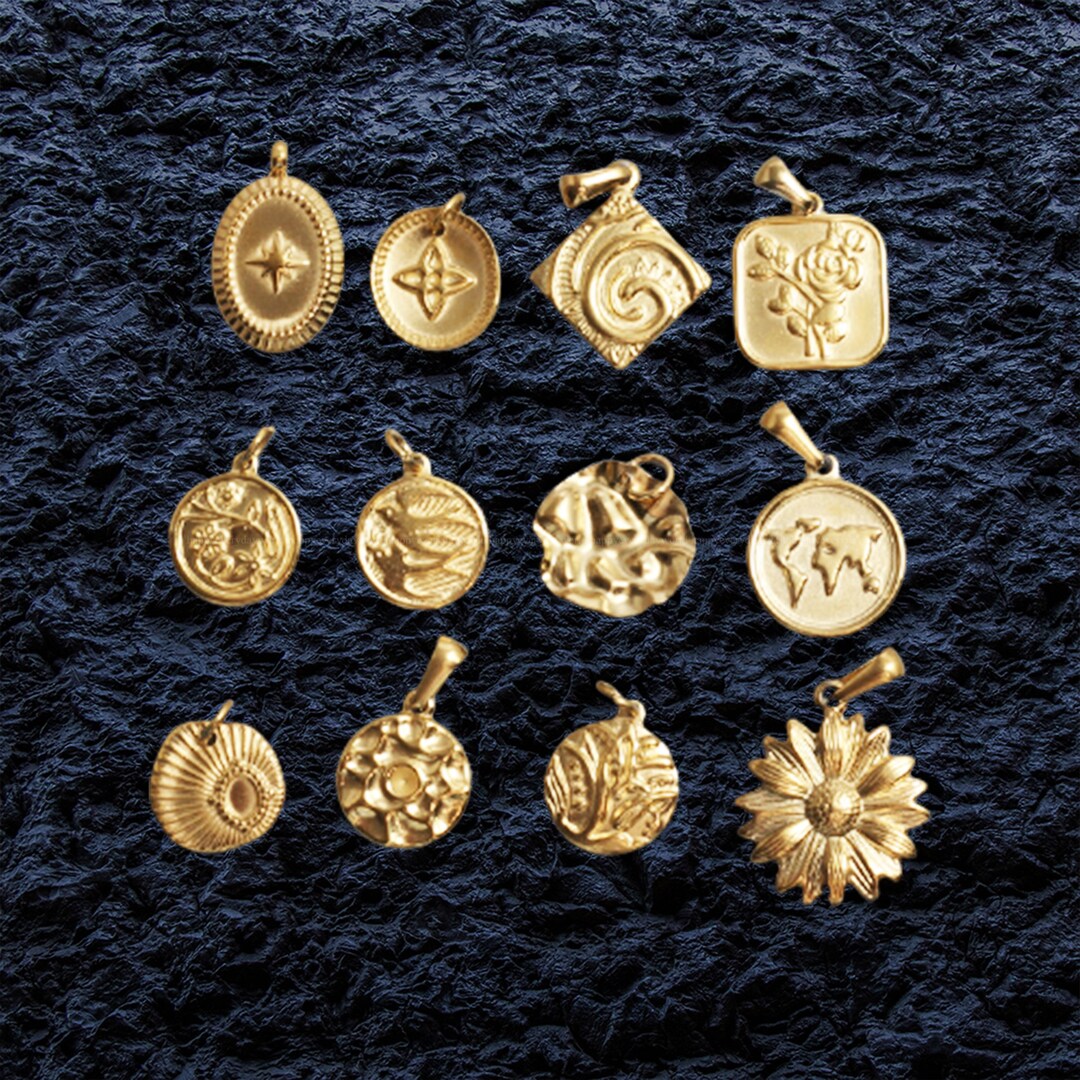 Shell Sea Charm Gold Coin Charms Stainless Steel Disc Pendants Charm ...