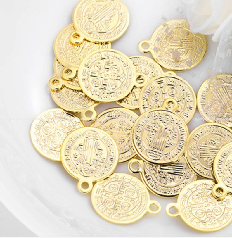 Catholic Cross Gold Coin Round Pendant 13x15mm Round charms | Etsy