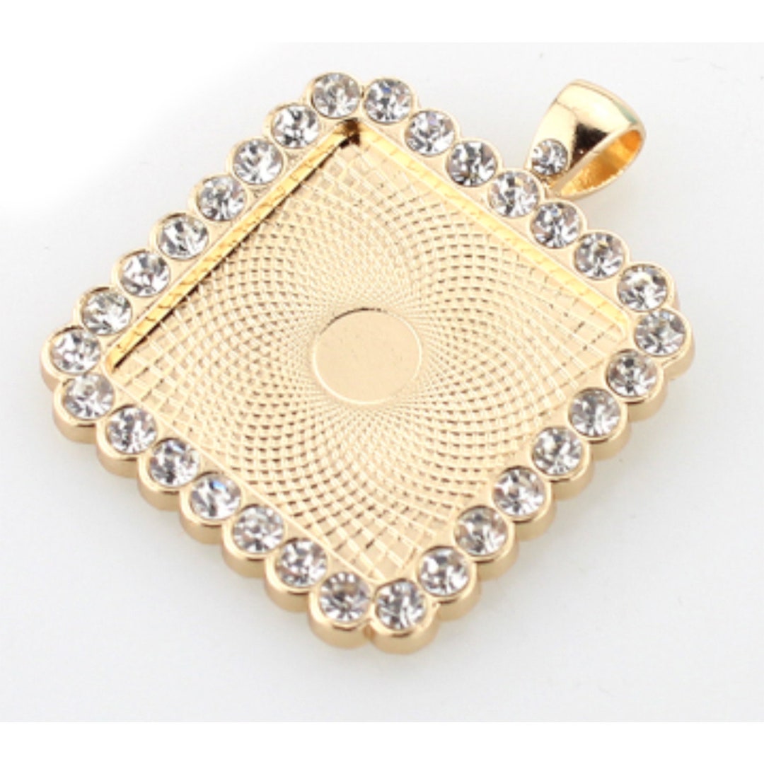 Pendant Base 25mm Square Crystal Stone Gold Plated Circle Bezel Blank ...