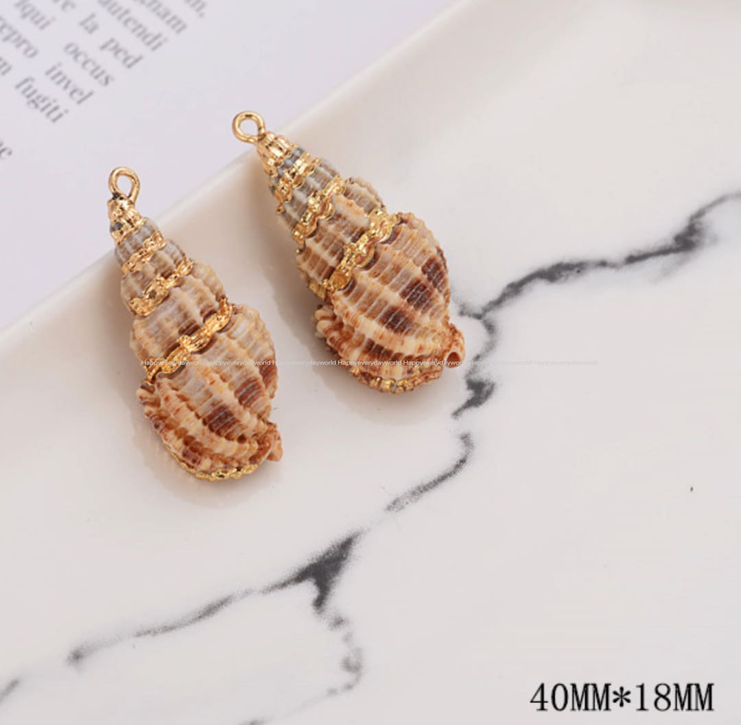 Unique Gold Plated 40x18mm Real Sea Screw Snail Shell Cowrie Charm ...