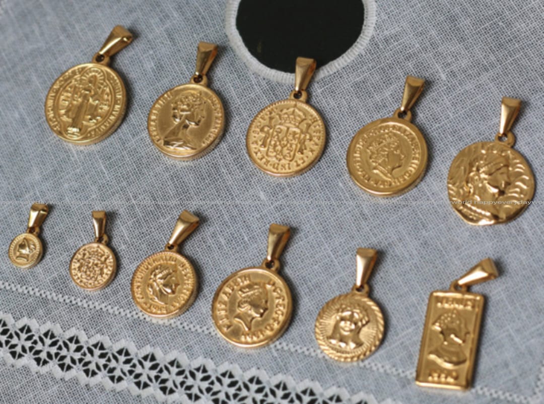 Gold Coin Charms Stainless Steel Disc Pendants Charm 18k Gold Plated ...