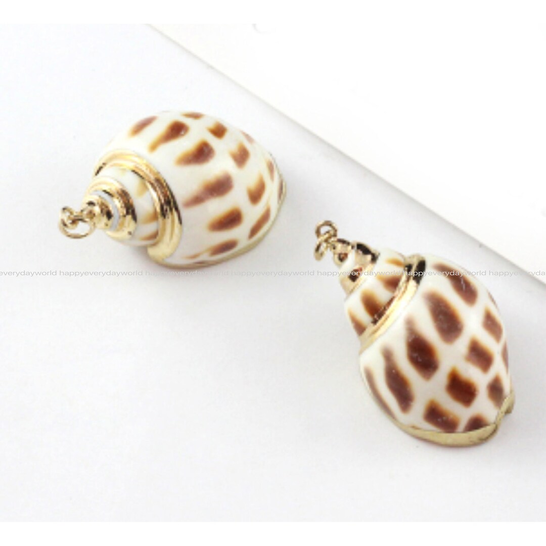 Real Sea Snail Shell Gold Plated Cowrie Charm Pendant With Ring ...