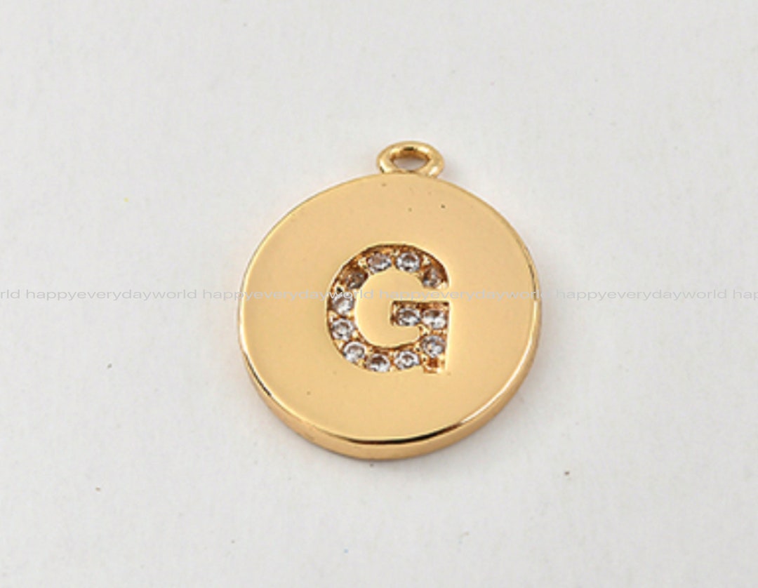 G Gold Coin With CZ Crystal Stone Letter Disc Pendant Gold Plated ...