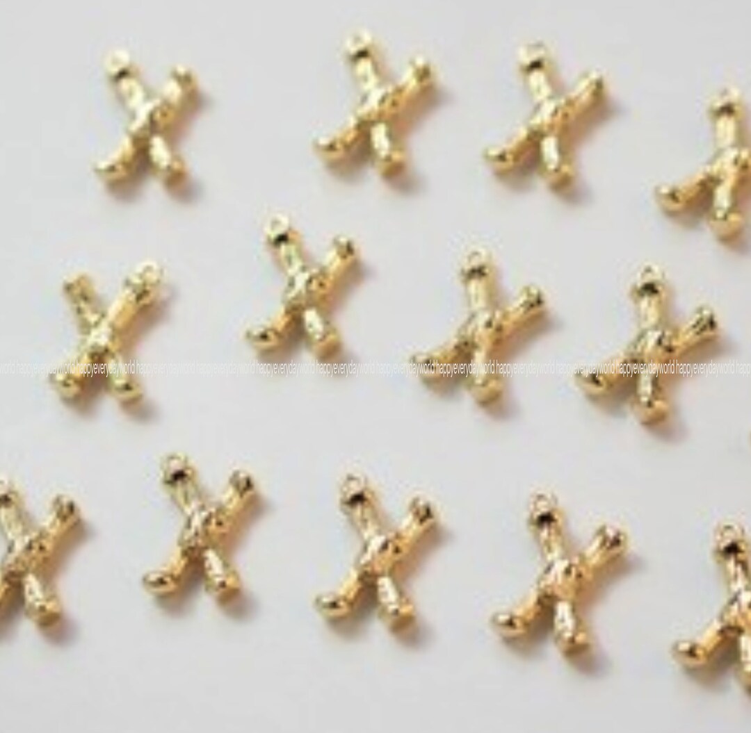 X Shiny Gold Bone Charms 3D Letter Pendant 18k Gold Plated Letter ...