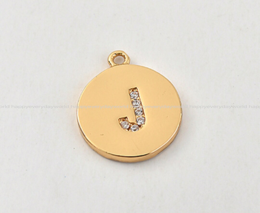 J Gold Coin With CZ Crystal Stone Letter Disc Pendant Gold Plated ...