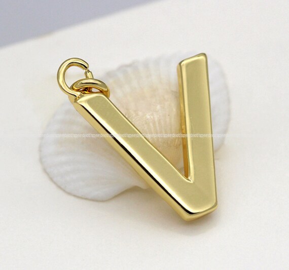 V Shiny Gold Charms Letter Pendant 18k gold plated Letter Alphabet Initial Eerring Necklace Jewelry Findings Supplies name pendant hj1002 r